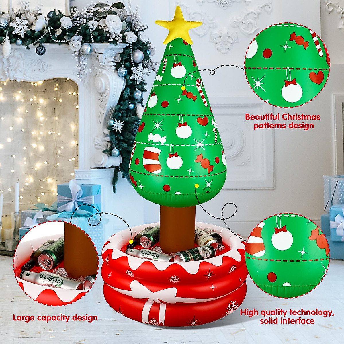 2 Pack Inflatable Christmas Tree Coolers Drink Beverage Inflatable Cooler Christmas Decorations Party Supplies for Home Office Holiday Winter Party Decorations, Multicolored, 50 x 25 Inches