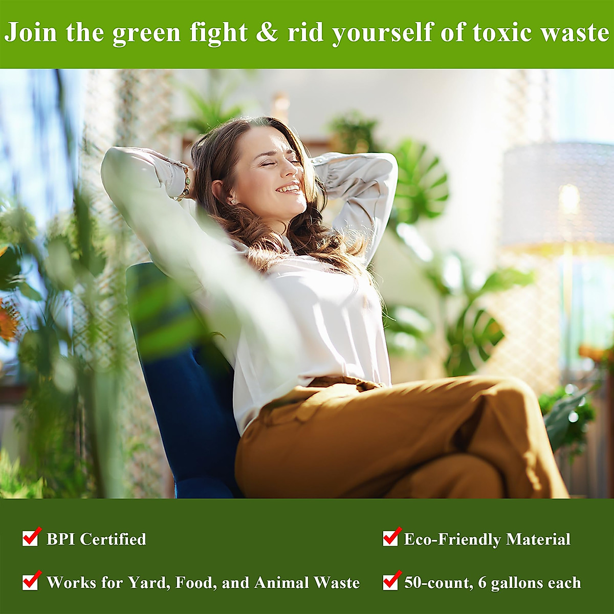 C Crystal Lemon 50 Count Biodegradable Kitchen Food Waste Bags - BPI Certified 6 Gallon Scraps Bags - Heavy Duty Compostable Waste Bags for Kitchen - Unscented Trash Bags 6 Gallon for Yard, Food