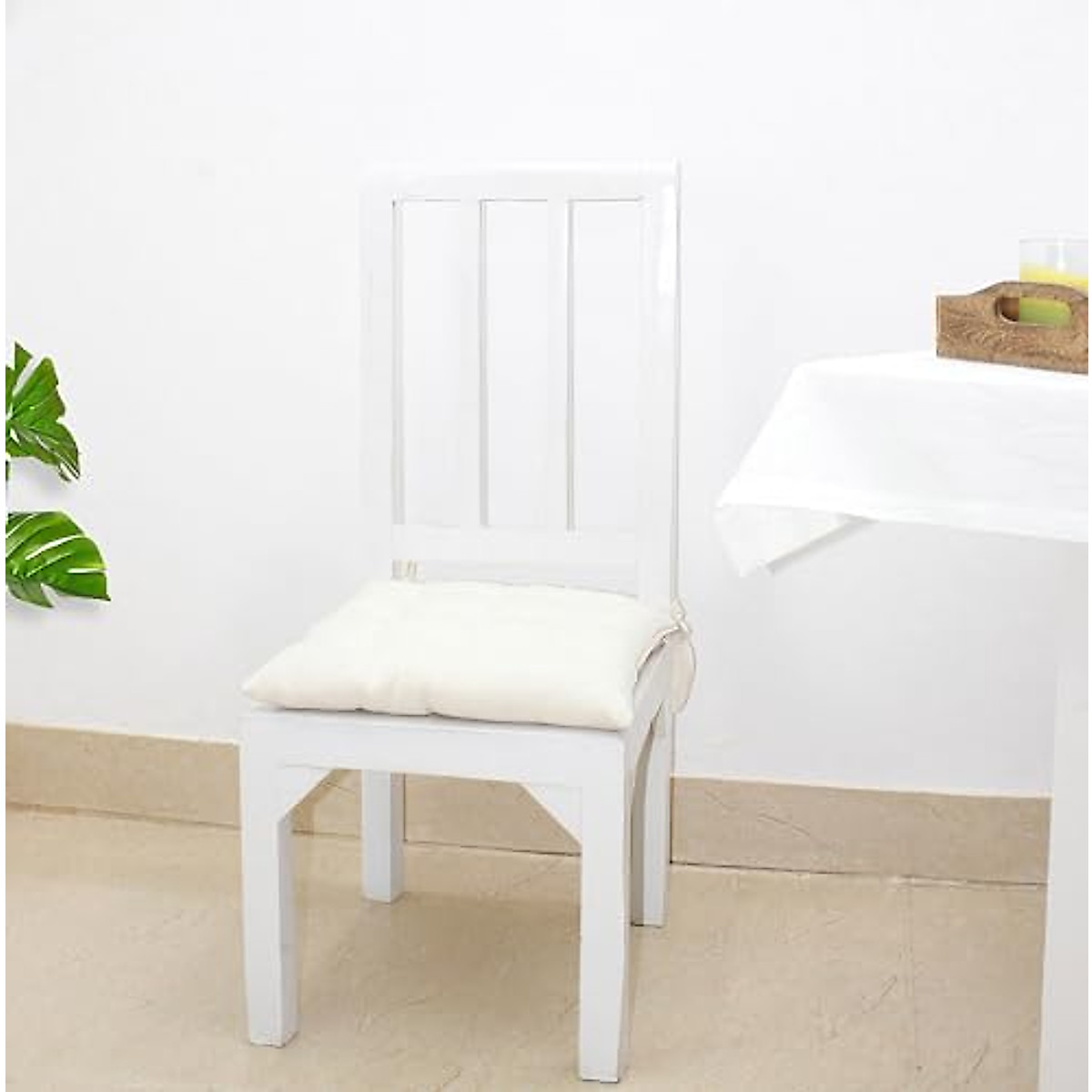 COTTON CRAFT Chair Cushion Pads - Set of 4 - Ellora Natural - Dining Kitchen Office Chair Seat Cushion with Ties - Durable Cotton Fabric - Thick Comfy Poly Fill - Indoor Use - 17x17 in – Natural Ivory