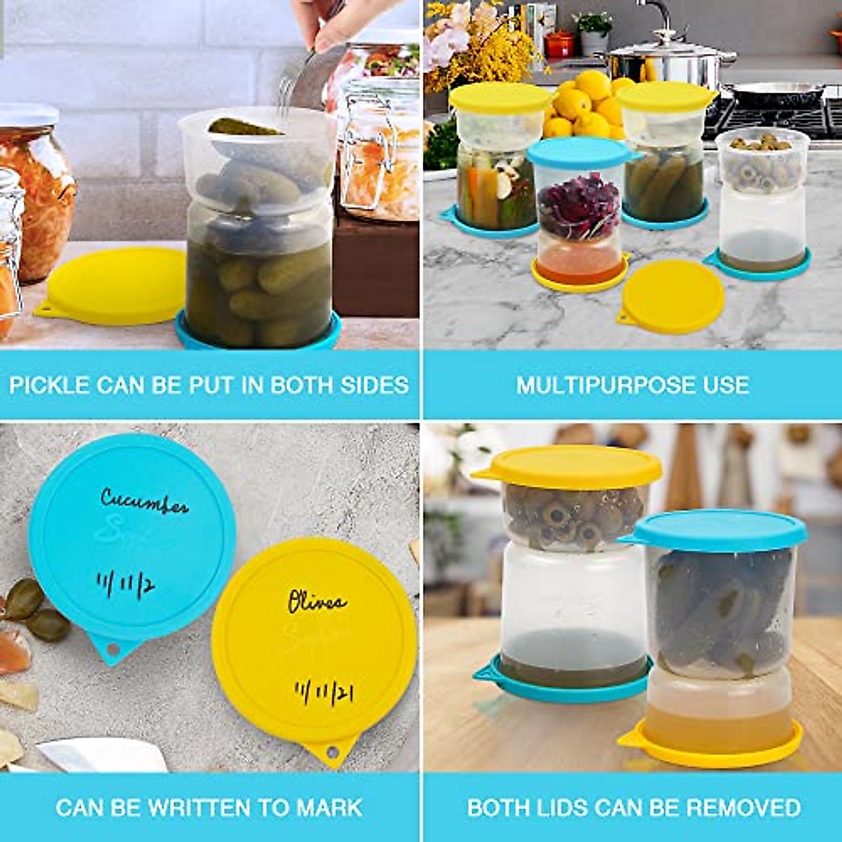 SOPHICO Pickle and Olives Jar Container with Strainer, Leak-proof Juice Separator Sieve Food Saver Storage Container (Pickle Container X 1)