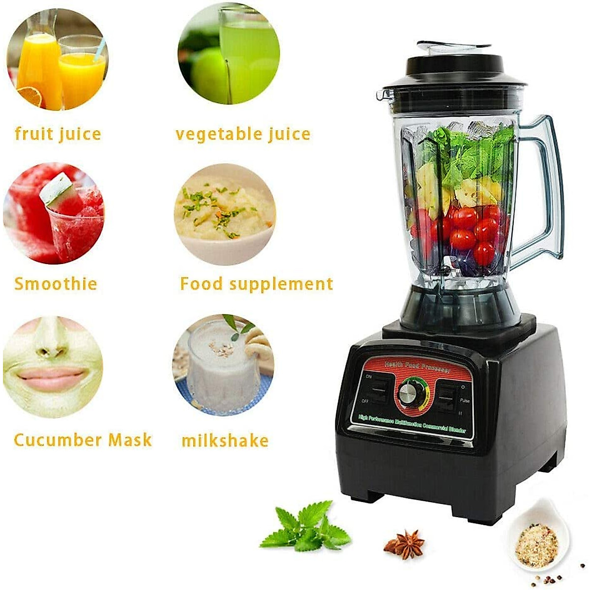 132 Oz Commercial Blender, Professional Countertop Blender 2800 Watt Base, High Performance Ice Crusher - Large Smoothie Blender, Food Processor Frozen Fruit or Hot Soups Shakes, BPA-Free Jar