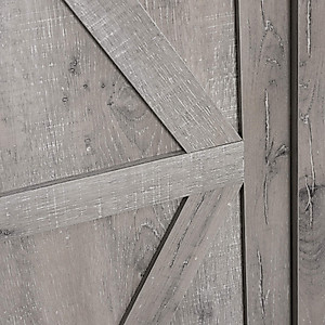 HOMCOM Farmhouse Accent Cabinet, Kitchen Cupboard Storage Cabinet with Barn Door and Adjustable Shelf, Gray Oak