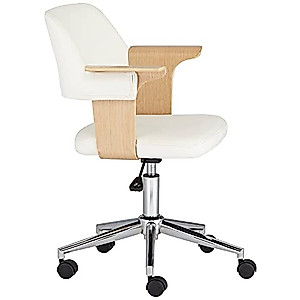 Studio 55D Milano White and Natural Wood Modern Adjustable Swivel Office Chair