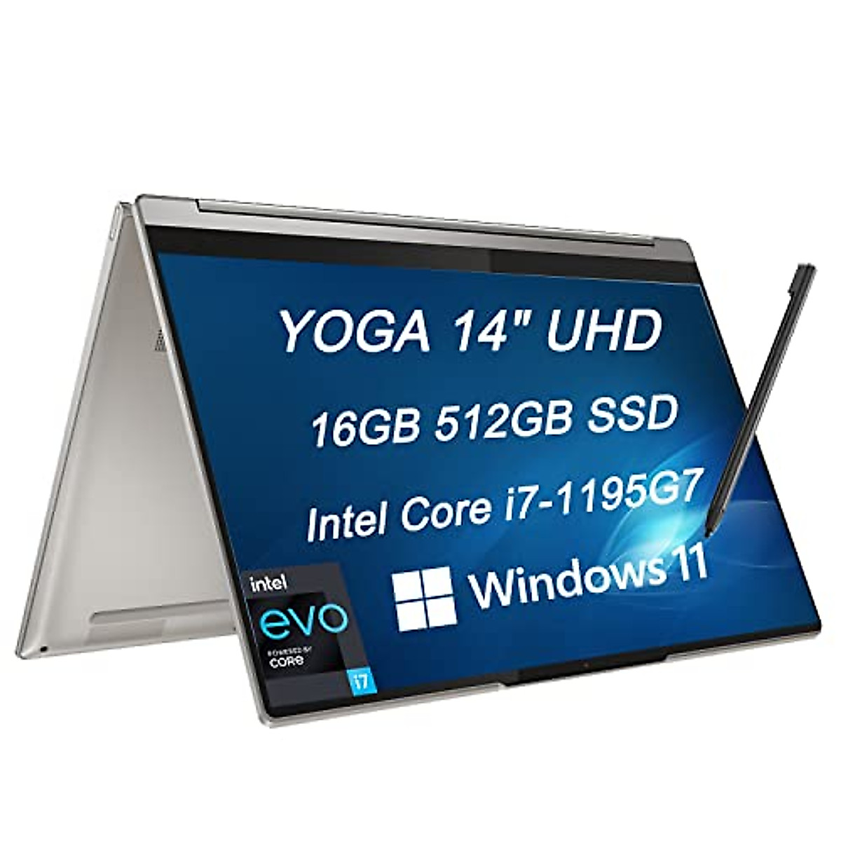 Lenovo Yoga 9i 14" UHD 4K (3840x2160) 2-in-1 Touchscreen (Intel 4-Core i7-1195G7, 16GB LPDDR4x RAM, 512GB SSD, Active Stylus), Business Laptop, Backlit, Thunderbolt 4, Windows 11 Home (Renewed)