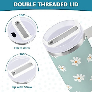 Jihqo Simple Daisies 40 oz Stainless Steel Vacuum Insulated Tumbler with Handle and Straw Lid, Leakproof Water Bottle Double Wall Travel Mug Coffee Cup, Cupholder Friendly