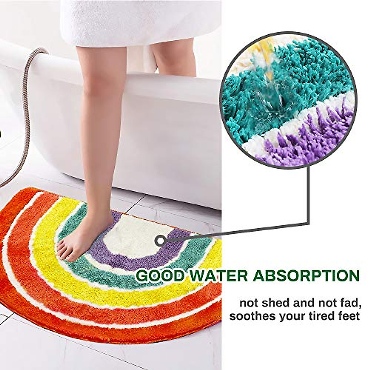 Bathroom Rugs, Jhua Half Round Area Rug Rainbow Indoor Floor Mat, Non Slip Half Circle Rug Fluffy Carpet, Soft Fuzzy Shaggy Throw Rugs for Living Room Bedroom Bathroom Kitchen Home Decor (31.5x19.7in)