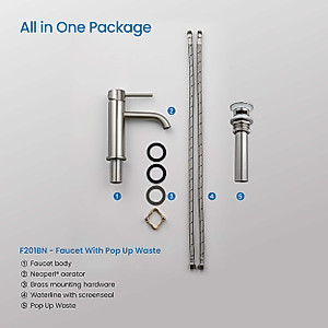KIBI F201 Stainless Steel Single Handle Bathroom Sink Faucet with Pop-Up Drain, High Arc Spout | Corrosion-Resistant with Smooth Operation and Steady Water Flow | Brushed Nickel Finish