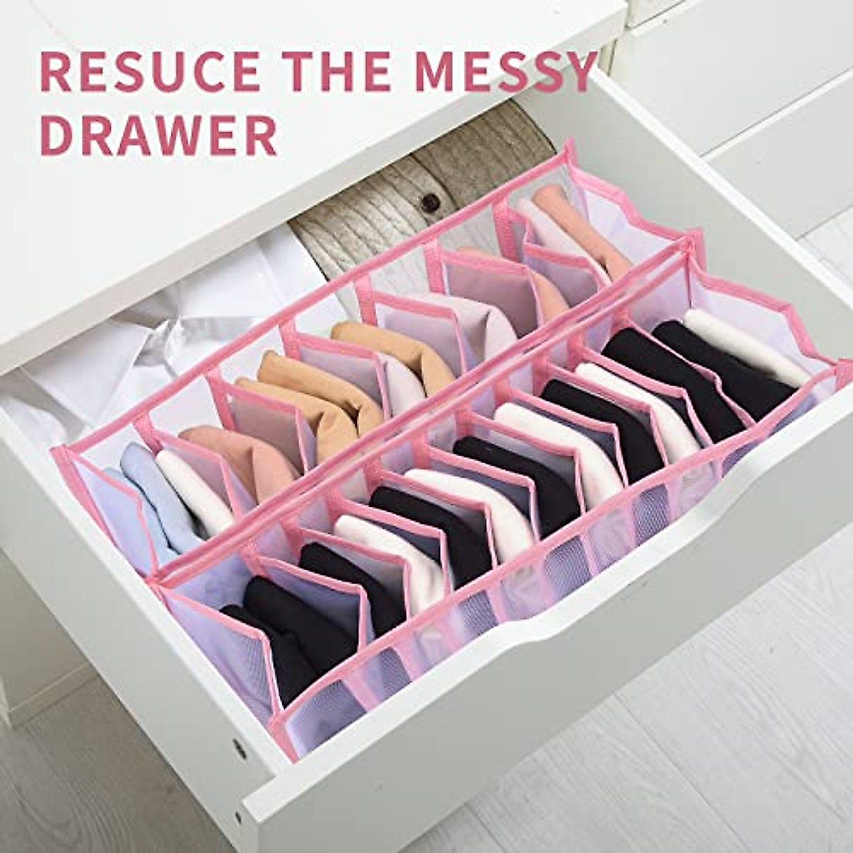 Mantuos Underwear Drawer Organizers Dividers, 3 PCS Wardrobe Organizer, Fabric Storage Boxes Bins for Bedroom, Desk Drawer Dividers Organizer for Clothes Bras Socks Ties Scarves, Draw Organizer Trays (Pink)
