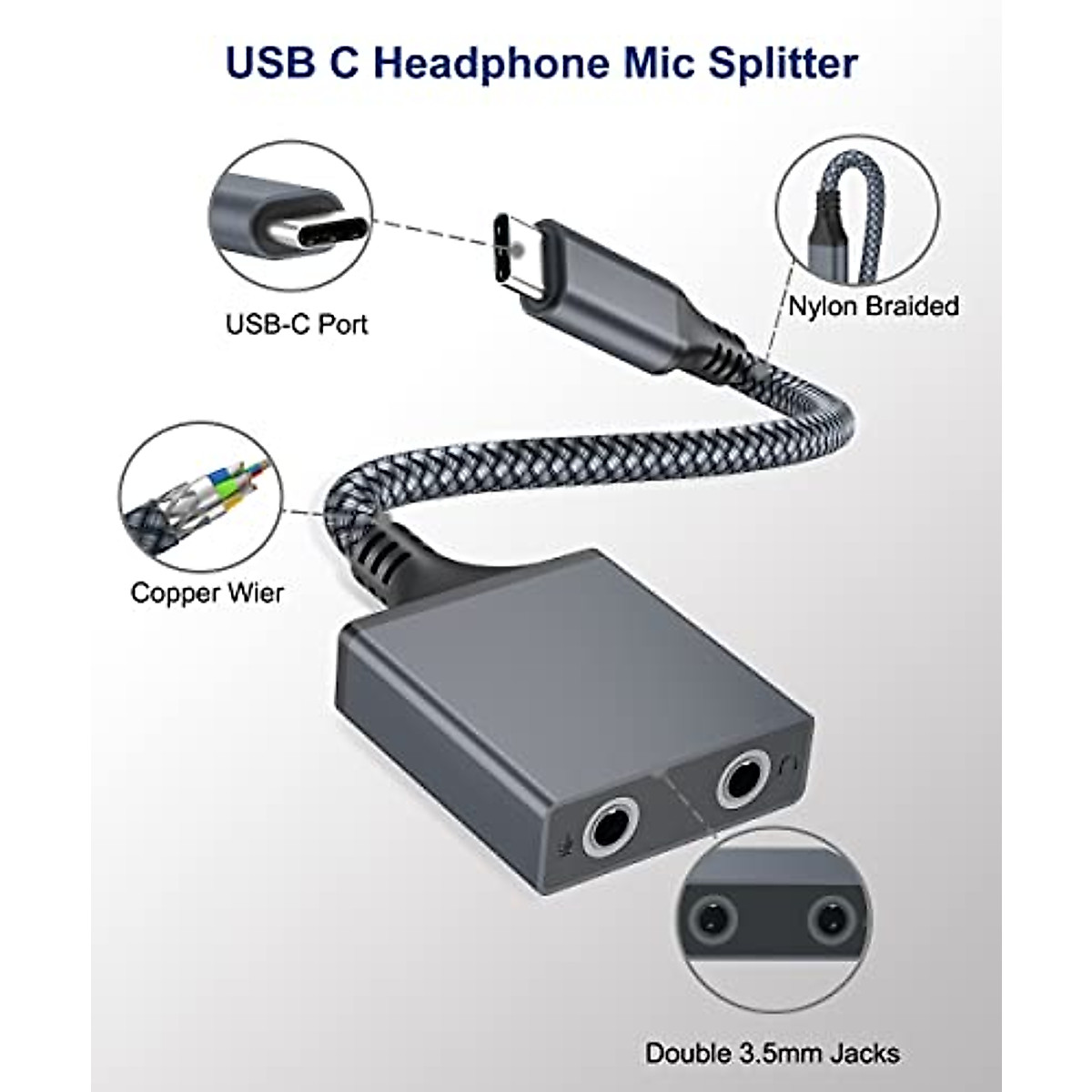 iAlegant USB C Microphone Adapter, USB C to Dual 3.5mm Female Aux Headphone Adapter, USB C to 3.5mm Splitter Mic Audio Adapter for Samsung S21 Note 20, Pixel 4 3 XL, iPad Pro 2020,MacBook Pro