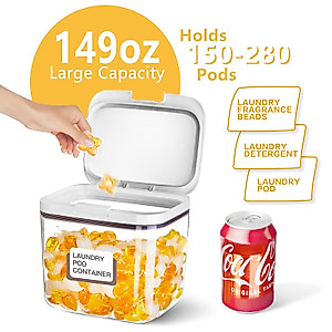 LivLab Laundry Pod Container with Lid, 200 Capacity for Laundry Room Organization, Laundry Detergent Dispenser, Translucent White (200 Pods)