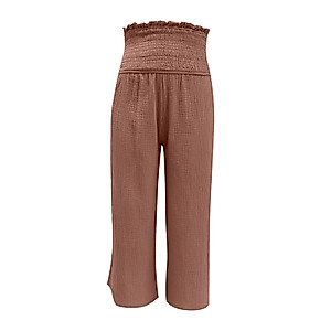 High Waist Wide Leg Pants for Women Summer Casual Loose Smocked Palazzo Pant Comfy Lounge Pajama Flowy Trousers