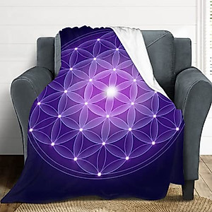 Flannel Blanket,Sheet Blanket,Flower of Life with Stars Spiritual Symbol Sacred Geometry Ancient,Soft Cozy Lightweight Fluffy Fleece Throw,60x80 Inch