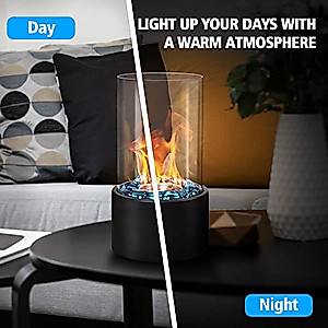 Eufrozy Small Table Top Fire Pit Bowl Indoor, Mini Portable Tabletop Rubbing Alcohol Fireplace Clean-Burning Bio Ethanol with Wind Guard Blue Rocks for Marshmallow S'Mores Apartment Personal Ambiance