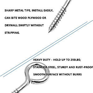 AYSUM 20Pcs 3.2 Inch Screw Eyes Heavy Duty Stainless Steel Screw in Eye Hooks for Wood, Metal Eye Lag Eyebolt for Indoor & Outdoor Use