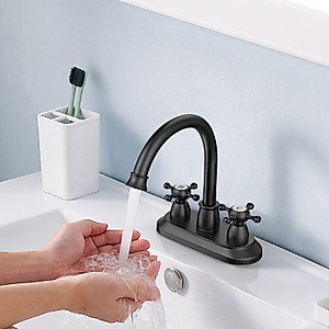 Bathroom Faucet 3 Hole, GOWIN Bathroom Faucet Matte Black,Bathroom Faucets for Sink 3 Hole,Bathroom Sink Faucet,4 Inch 2- Handle Sink Faucet with 360 Swivel Gooseneck,Drain Assembly