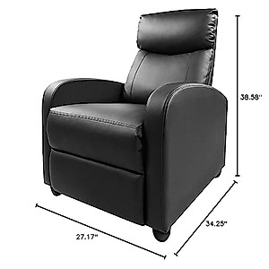 ZUNMOS Living Room Recliner Chair, PU Leather Adjustable Single Recliner Sofa Home Theater Seating Reading Chair for Bedroom, Dark Black