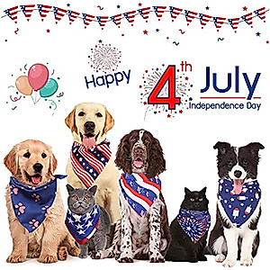 Yunison 5 Packs 4th of July Dog Bandanas Reversible Scarfts American Flag Independence Day Fireworks Pet Scarfs, Cat Bandanas for Small Medium Large Pets