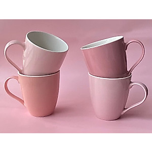 MIWARE 18 Ounce Porcelain Mugs, Set of 4, Coffee, Tea and Cocoa Mug Set, Different Shades of Pink