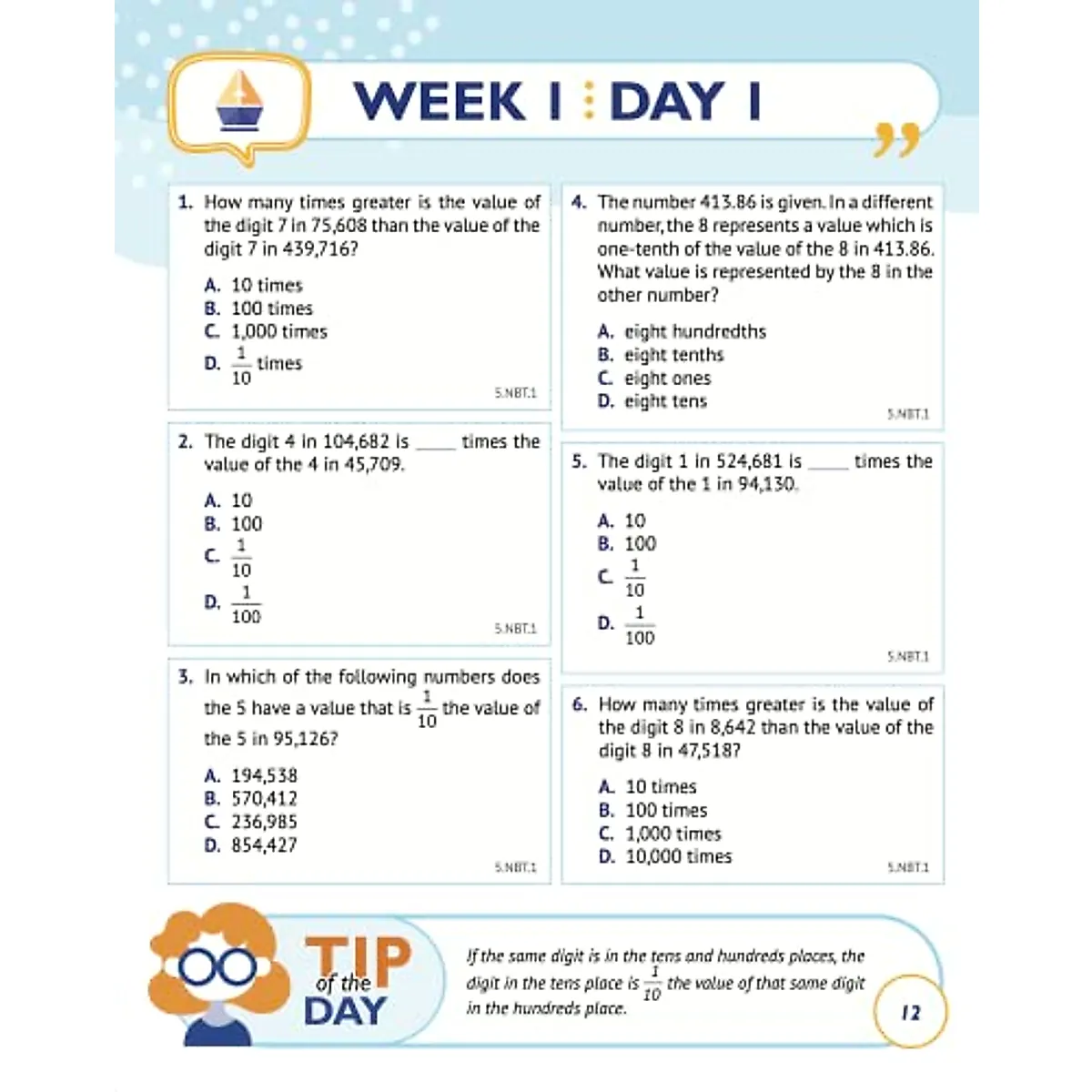 5th Grade Common Core Math: Daily Practice Workbook - Part I: Multiple Choice | 1000+ Practice Questions and Video Explanations | Argo Brothers (Next Generation Learning Standards Aligned (NGSS))