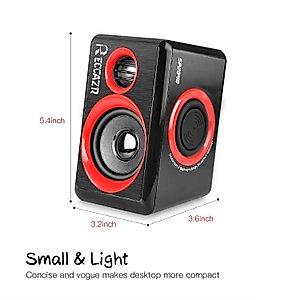 Computer Speakers, 2.0 CH PC Speakers with Surround Sound, USB Wired Laptop Speakers with Deep Bass for Desktop Computer/PC/Laptops/Smart Phone Build-in 4 Loudspeaker Diaphragm Reccazr SP2040|RED