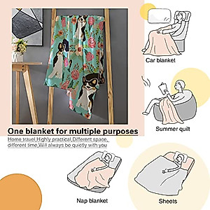 Corgi Flowers Blanket Soft Fleece Throw Blanket Cozy Fuzzy Warm Flannel Blankets for Women Men for Couch Bed Sofa All Season Gift (Green, 50"x40")