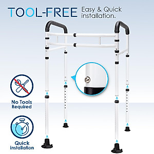 Aimoptg Toilet Safety Rails for Seniors (350 LB) Adjustable Toilet Safety Frame with Arms Foldable Toilet Handles for Elderly and Disabled & Handicap, Toilet Rails Fits Most Toilets, Easy Installation