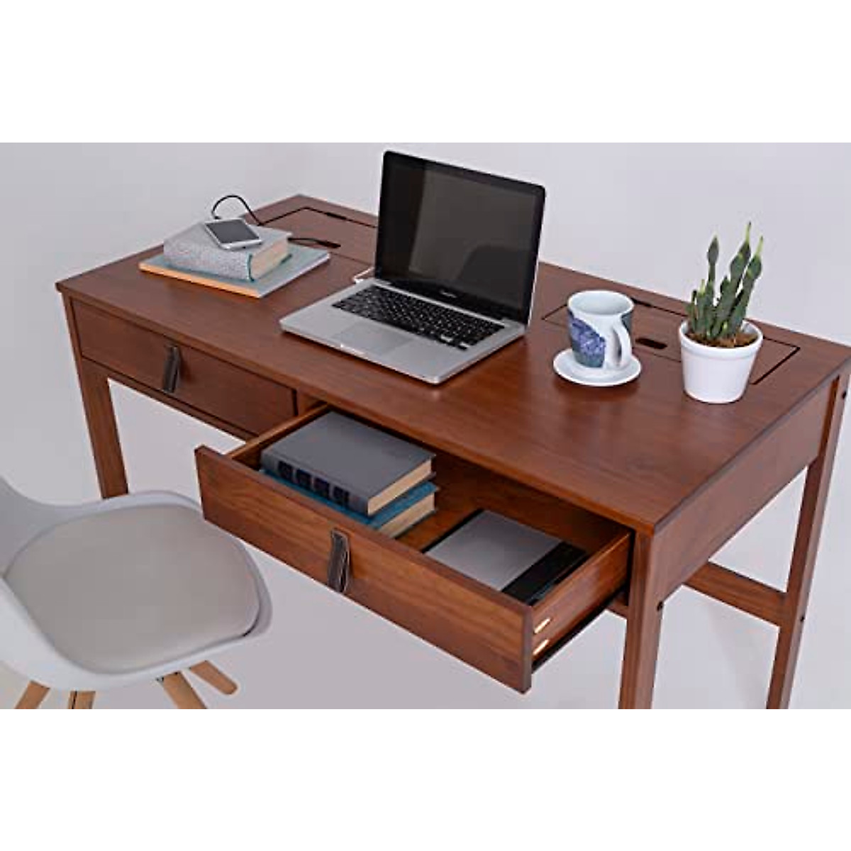 memomad Bali Home Office Solid Wood Desk with Drawers (Caramel)