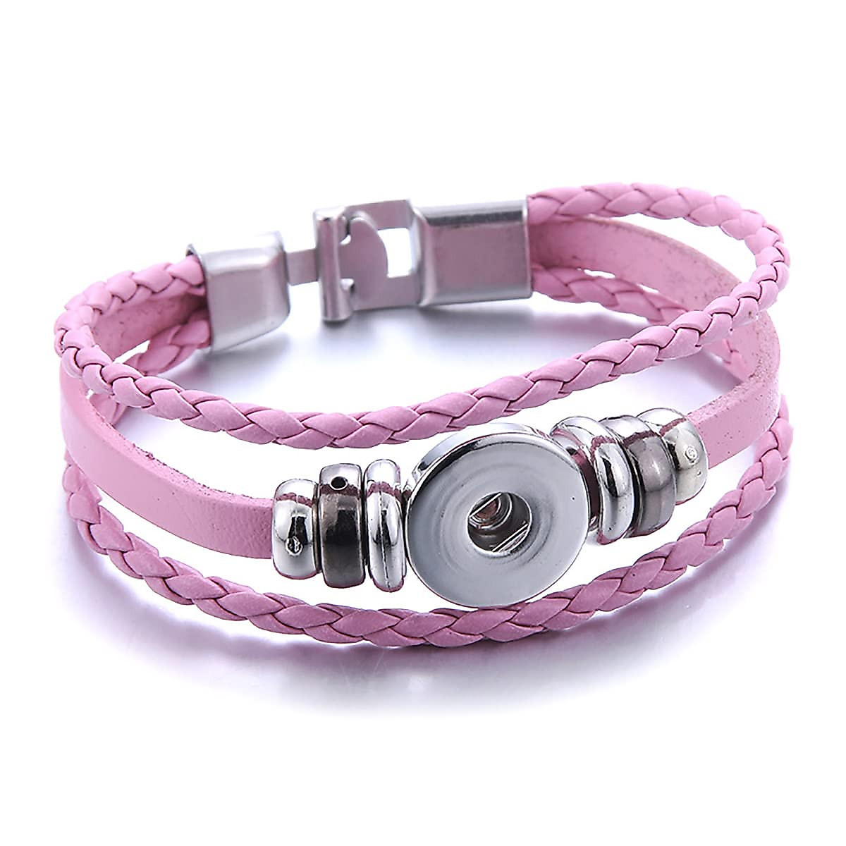 H&PY Leather Snap Button Bracelet Handmade Brown Black PU Leather Snap Jewelry Bracelet for Women Men Fit DIY 18mm Snap Buttons Jewelry (3, Zinc Alloy)