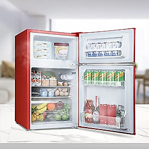 Havato 3.2 Cu.Ft Mini fridge with Freezer, Double Door Compact Refrigerator, Retro Mini Refrigerator for Dorm, Office, Bar, RV, Bedroom(Red)