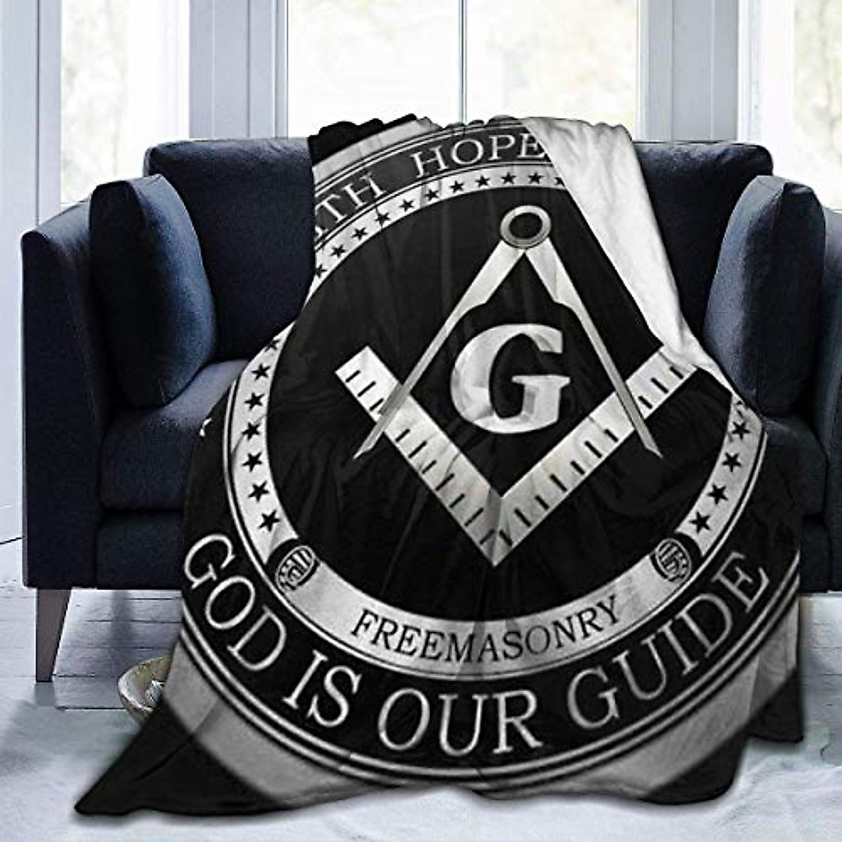YongColer Soft Sherpa Flannel Fleece Throw Blanket Cloak for Bed Couch Sofa Chair Dorm, King Size Wearable Blanket (Masonic Faith Hope and Charity Freemason Logo Black, 50x60 Inch)