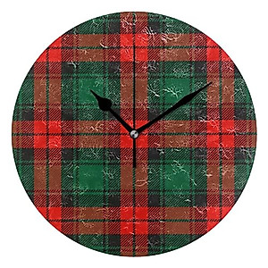 Haskirky Round Digital Clock Red and Green Grid Creative Decorative Quiet Not Ticking Clock,Bedroom Living Room Bathroom Kitchen Office Wall Ornament (Gold 10x10In)