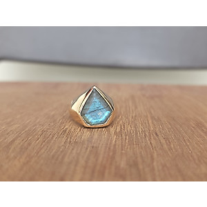 Diamond Cut Labradorite Ring 925 Solid Sterling Silver, Copper Ring, Gift Ring, Handmade Boho Gemstone Ring, Mens Ring, Women Signet Ring (Sterling Silver, 7.5)