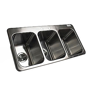 BK Resources DDI3-10141024 Three Compartment Drop-in Deck Mount Sink 10" x 14" x10" Bowl
