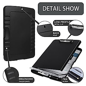 Clipboard with Storage - High Capacity Plastic Nursing Storage Clipboard Heavy Duty Clipboard with Pen Holder Foldable (14.3" x 10”)(Black)