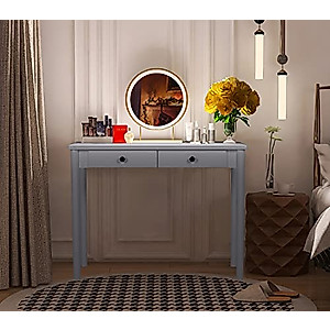 HFG 39 inch Home Writing Desk Dressing Table Vanity Table with 2 Drawers Laptop Workstation Executive Desk Easy to Install Gray