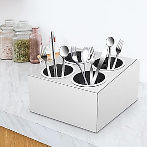 BJTDLLX Commercial 4-Hole Flatware Cylinder Holder with Cups, 4-Compartment Stainless Steel Cylinder Flatware Silverware Caddy Utensil Holder Organizer Canddy Countertop for Restaurant Kitchen