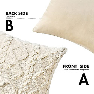 MIULEE Pack of 2 Decorative Faux Wool Throw Pillow Covers Soft Plush Fuzzy Short Fleece Square Patterned Cushion Cases Solid Pillowcases Couch for Bed Sofa Living Room 18 X 18 Inch Beige