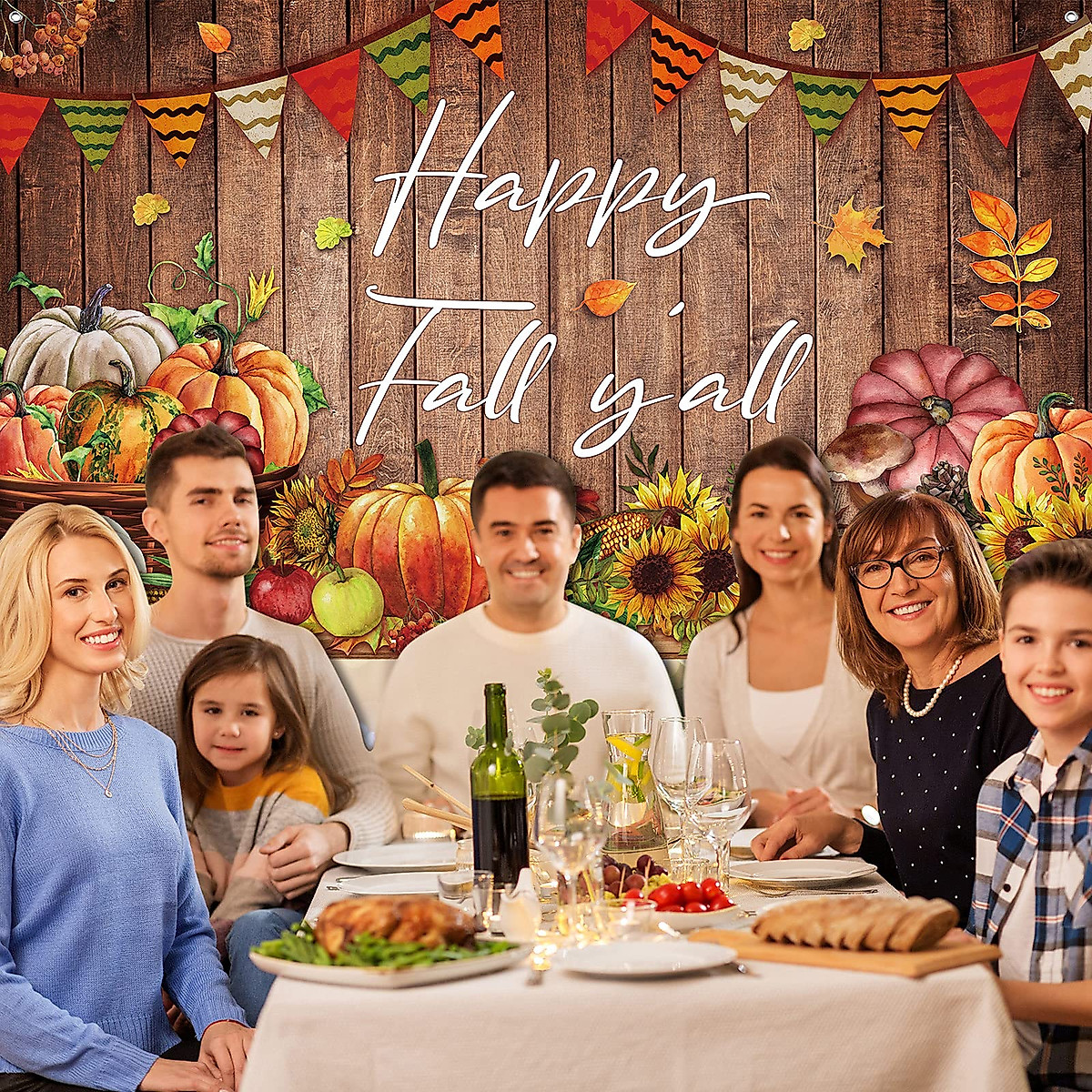 Fall Thanksgiving Party Decorations, Fall Thanksgiving Farmhouse Photography Backdrop Happy Fall Yall Background Rustic Wood Pumpkins Harvest Background Backdrop, 72.8 x 43.3 Inch