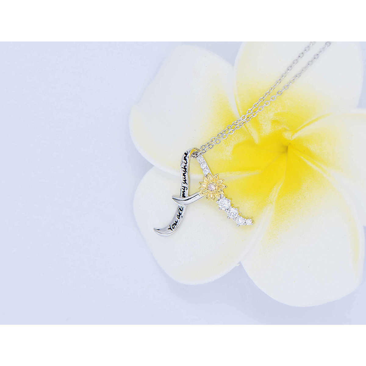 Sterling Silver Sunflower You Are My Sunshine Personalised Initial Letter A Alphabet Pendant Necklace for Women