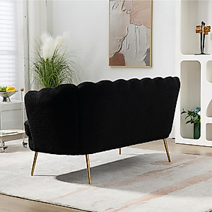 anwickjeff 59" Wide Modern Boucle Loveseat Small Sofa Small Mini Room Couch 2-Seater Sofa with Gold Metal Legs for Small Space Office Studio Apartment Bedroom (Black)