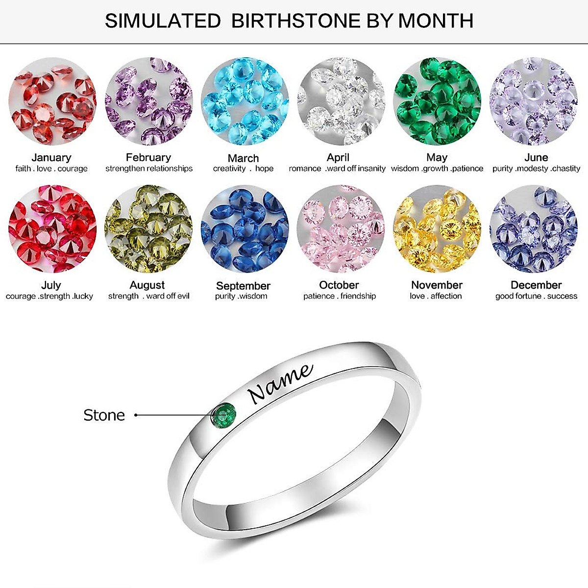 LoraPetid Personalized Birthstone Rings For Women Engagement Name Rings Initial Rings with Simulated Birthstones Customized Best Friend Rings for Women (5)