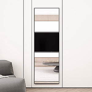 Full Length Full Body Mirror Wall Mirror Standing Mirror with Aluminum Alloy and Rectangle Design for Bedroom Living Room (59” X16”, Black)