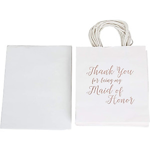 Juvale 11 Bridesmaid and 1 Maid of Honor Thank You Paper Gift Bag, Rose Gold Foil Text, Includes 20 Sheets of Tissue Paper, Perfect for Bridal Party Favors, White, 9 x 8 x 4 Inches