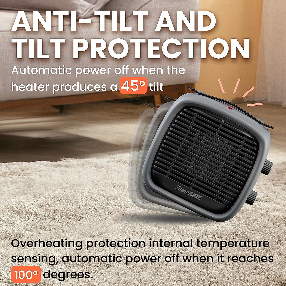 Basics Ceramic Heater Space Heaters for Indoor Use Overheat Protection Tilt Protection Low Noise Heating Portable Heater Adjustable Electric PTC Portable Fan (Grey),700W/1200W,7.48"D x 5.12"W x 8.27"H