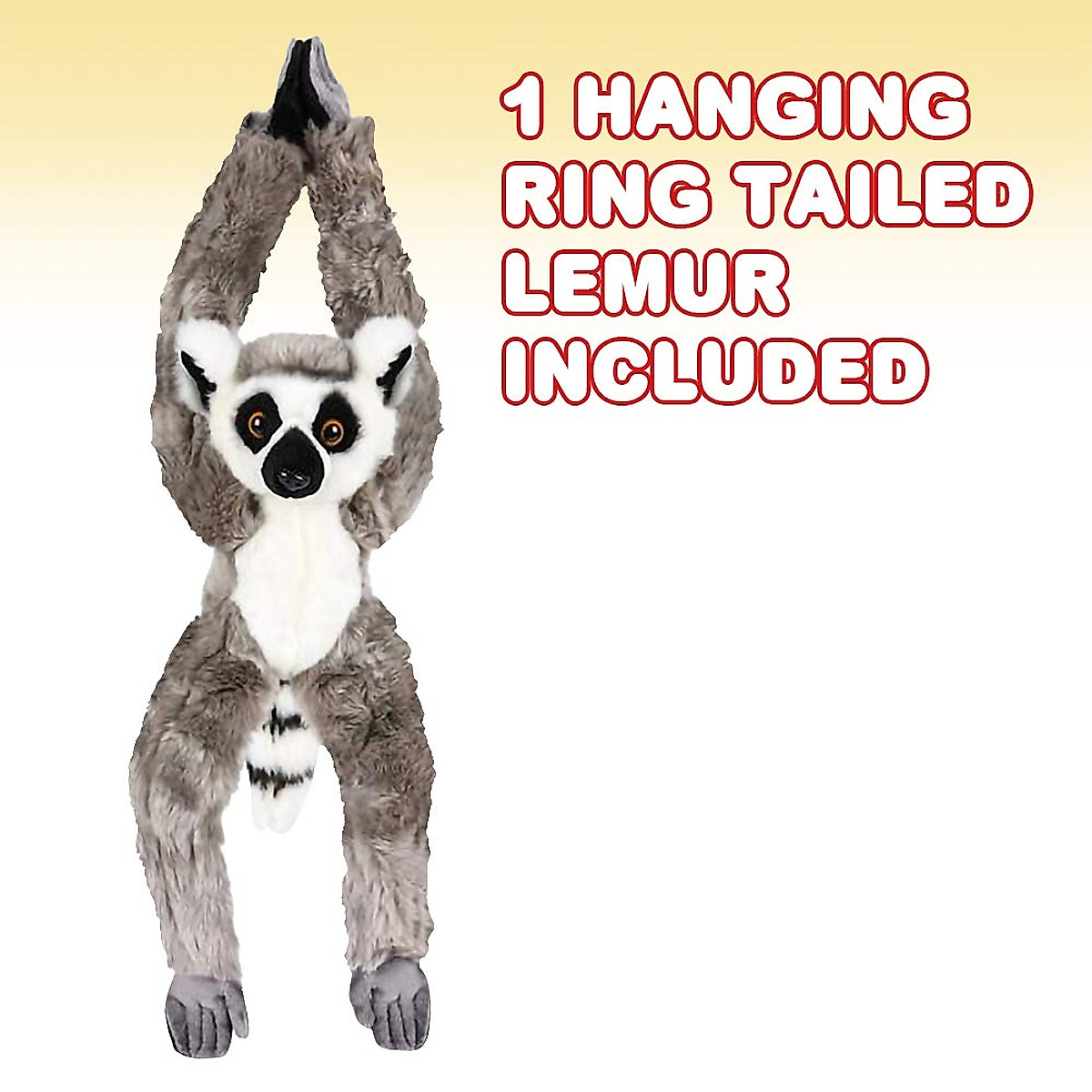 ArtCreativity Hanging Ring Tailed Lemur Plush Toy, 17.5 Inch Stuffed Ring Tailed Lemur with Realistic Design, Soft and Huggable, Cute Nursery Decor, Best Birthday Gift for Boys and Girls