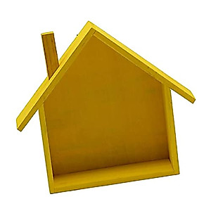 PETSOLA House Shape Wood Wall Shelf Display Hanging Shelves Box Organizer, Yellow