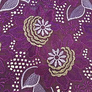 Bestway Lace African Lace Fabric 5 Yards Floral Voile Rhinestones Embroidery for Nigerian Wedding Party Dress Material (Magenta)