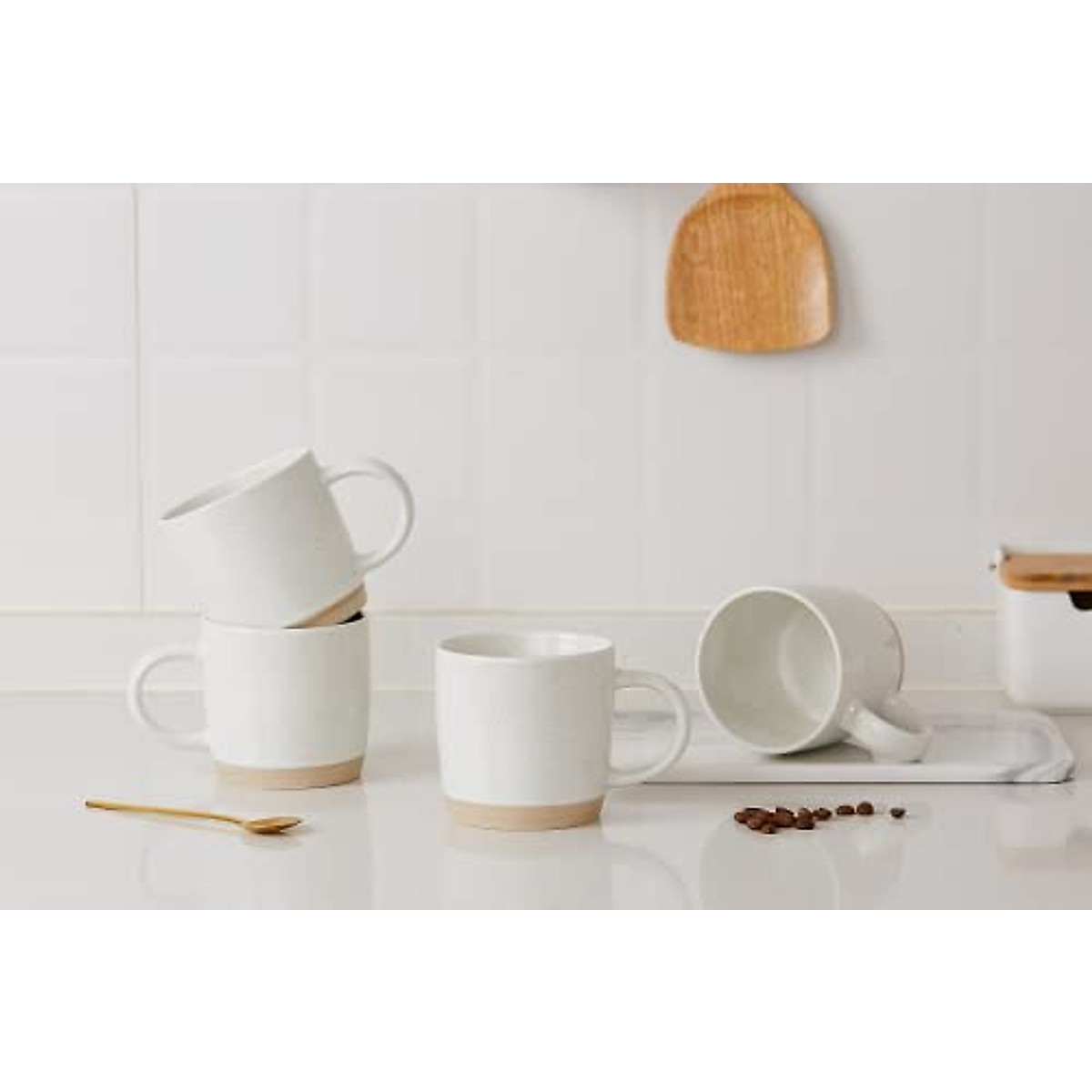 famiware Milkyway Coffee Mugs, 12 oz Coffee Mug Set for 4, Tea Cups with Handle for Coffee, Tea, Cocoa, Milk, White