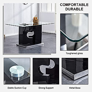 LFVFFA Glass Dining Table, Dining Table and Chairs Set,63" Glass Dining Room Table Set for 6-8，Modern Dining Room Furniture Set,for Dining Room，Kitchen (Double Black+63'', Single Table)