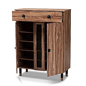 Baxton Studio Valina 2-Door Wood Shoe Storage Cabinet with Drawer in Oak-Black